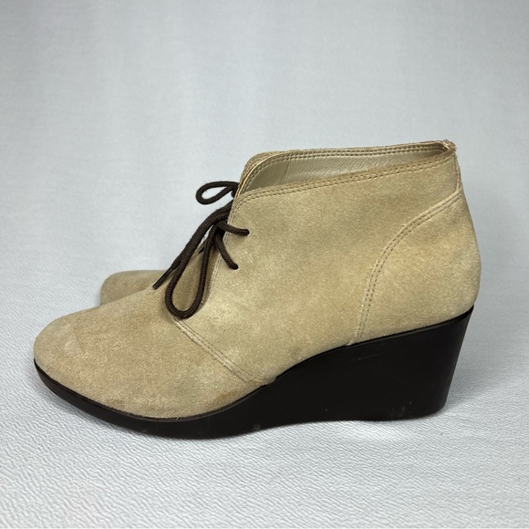 CROCS | Shoes | Crocs Booties Womens Leigh Lace Up Wedge Heels Tan ...